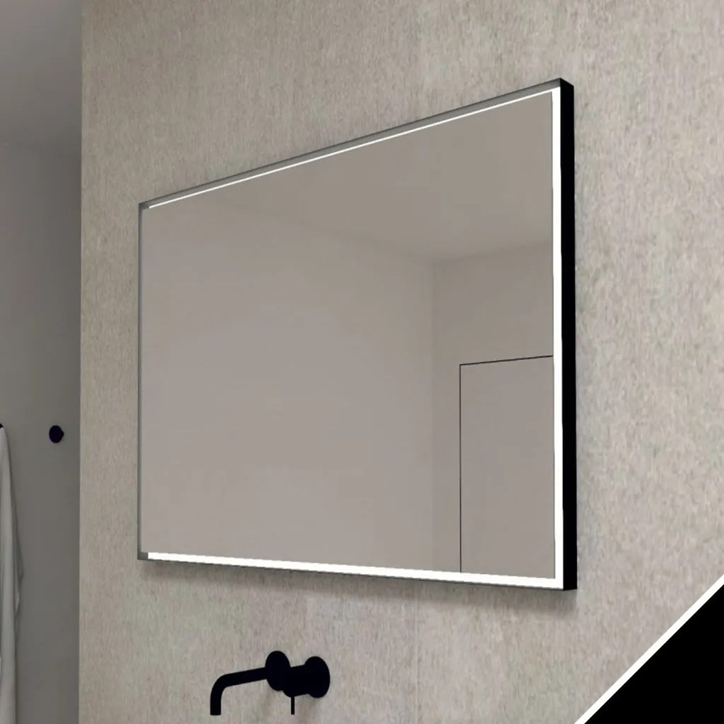 Comodo Zrcadlo v černém kovovém rámu s LED osvětlením po obvodu Nikoletta LED 14 BLACK Typ: bez vypínače, Rozměry (cm): 80x65 - (Nikoletta LED 14/80 BLACK)