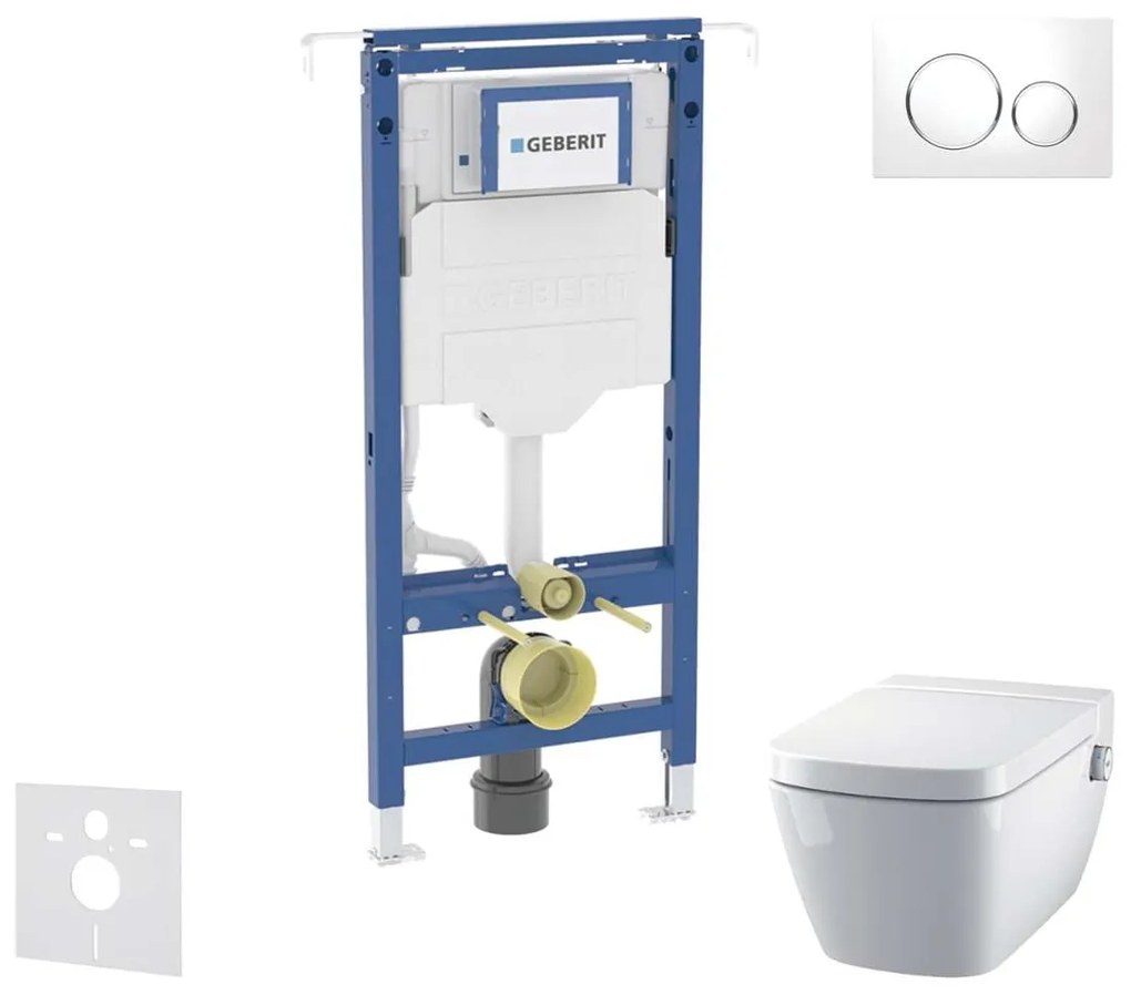 Geberit Duofix - Set předstěnové instalace, klozetu a sedátka Tece One, tlačítka Sigma20, Rimless, SoftClose, bílá/lesklý chrom SANI11CT3102