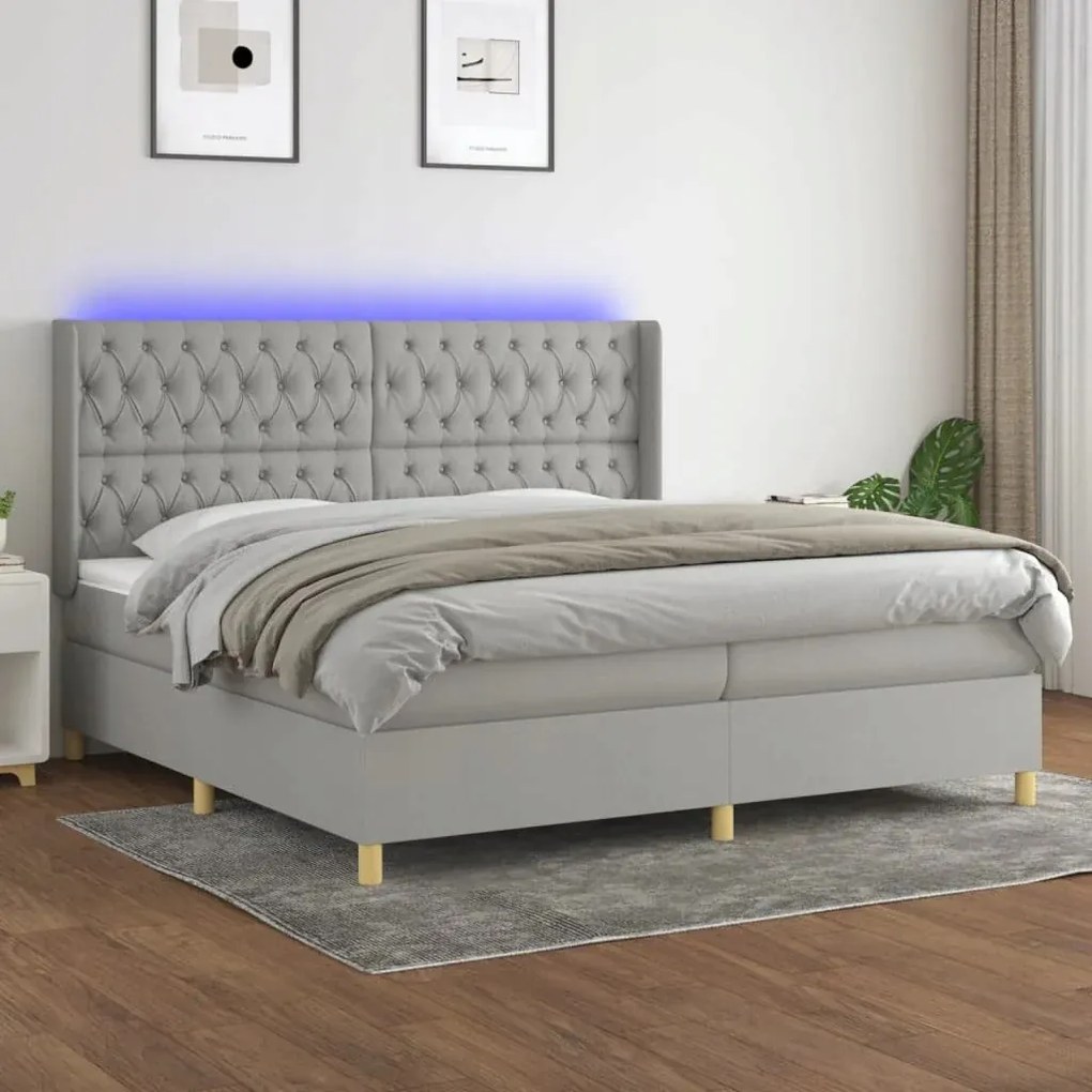 Box Spring Postel S Matrací A Led Textil Světle Šedá Prošívaný design 200