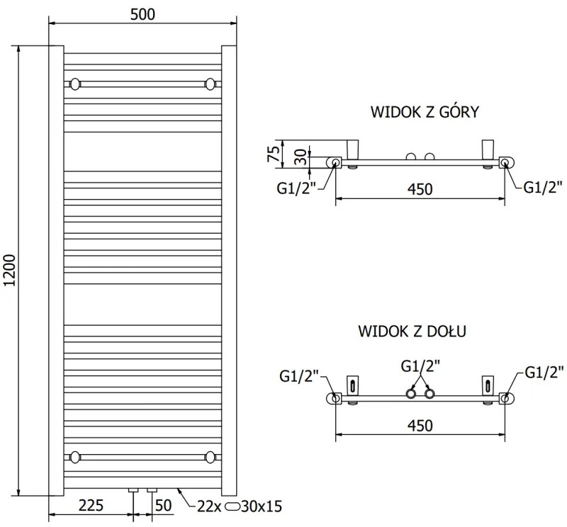 Mexen Hades koupelnový radiátor 1200 x 500 mm, 444 W, Chromovaná - W104-1200-400-00-01