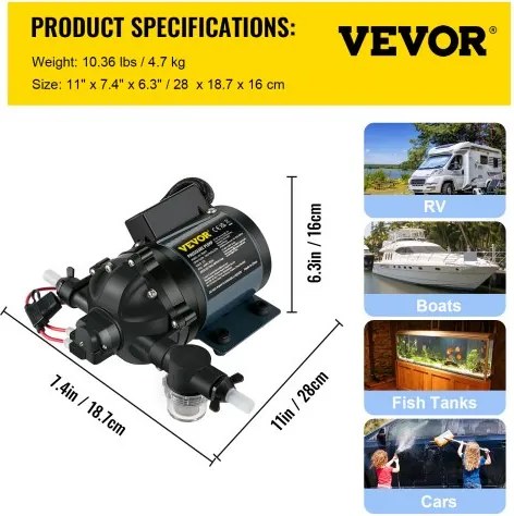 Washdown Pump, 12 V DC, 26,5 l/min 4,1 bar, Max. Samonasávací vodní čerpadlo 3 m