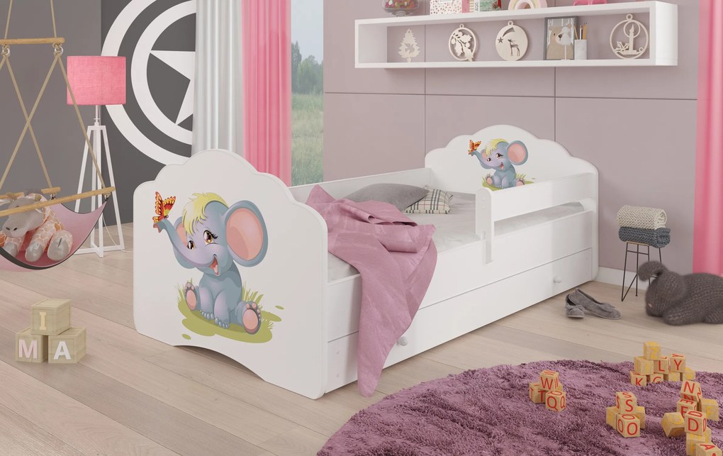 ADRK Furniture Postel s matrací, zábranou a šuplíkem CASIMO ELEPHANT 160x80