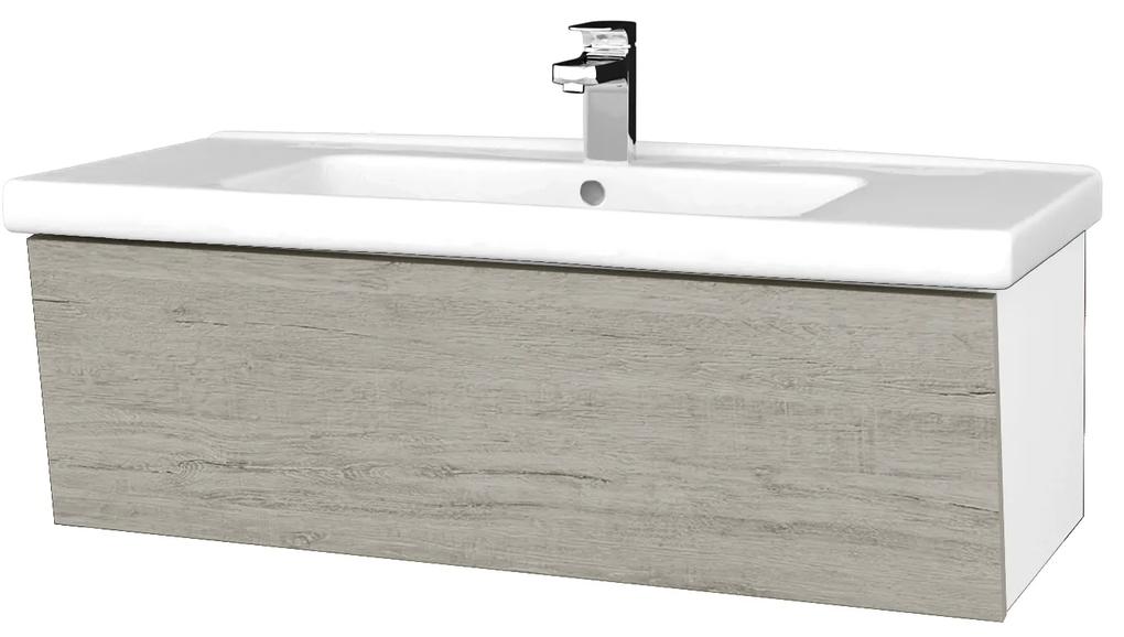 Dřevojas Koupelnová skříň INVENCE SZZ 100 (umyvadlo Harmonia) Varianta: L01 Bílá vysoký lesk / D16 Beton tmavý