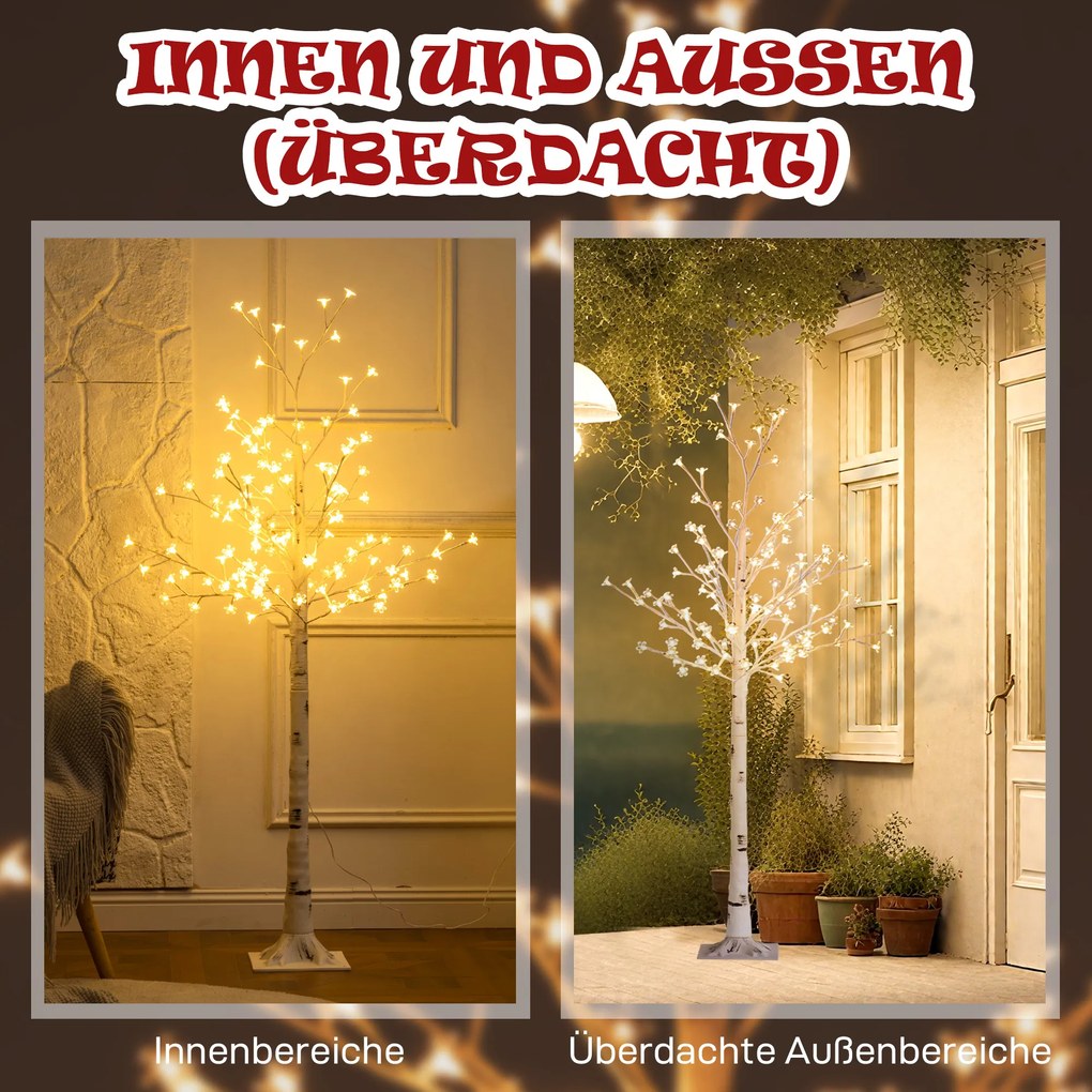 HOMCOM Umělý strom, umělý sakurovník, s 120 LED, 3 úrovně jasu, teplá bílá, realistická kůra, 21 x 150 cm