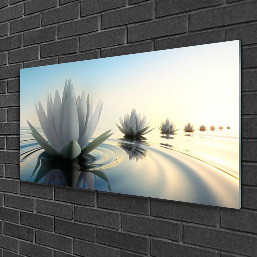 Obraz na skle Vodní Lilie Květiny Rybník 140x70 cm