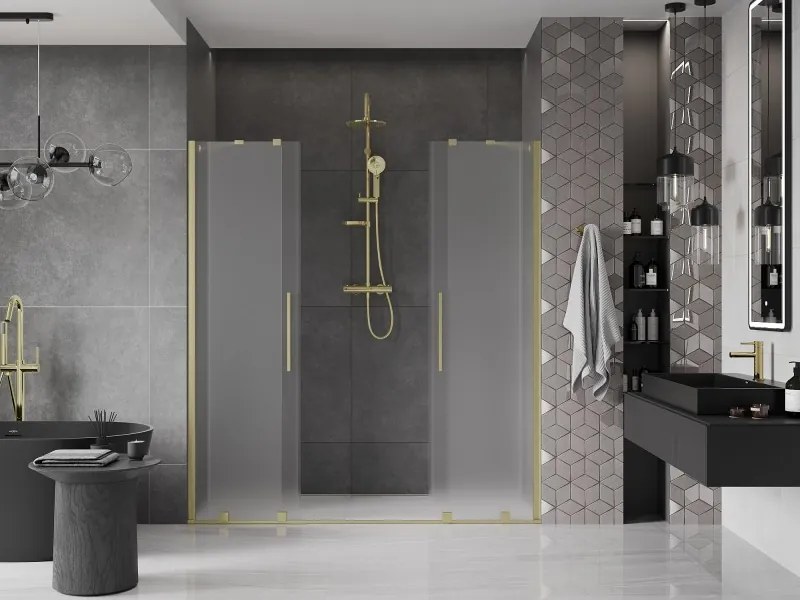 Mexen Velar Duo, posuvné sprchové dveře do otvoru 170 cm, 8mm sklo námraza, zlatá matná, 871-170-000-32-55