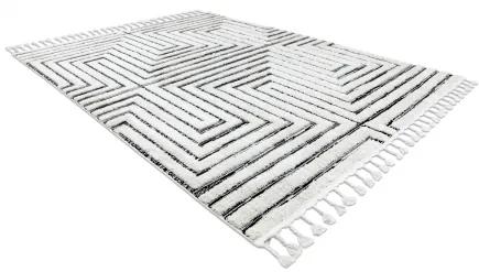 koberec SEVILLA Z788B, bílá / antracit střapce, Labyrint řecký vzor velikost 200x290 cm | krásné koberce cz