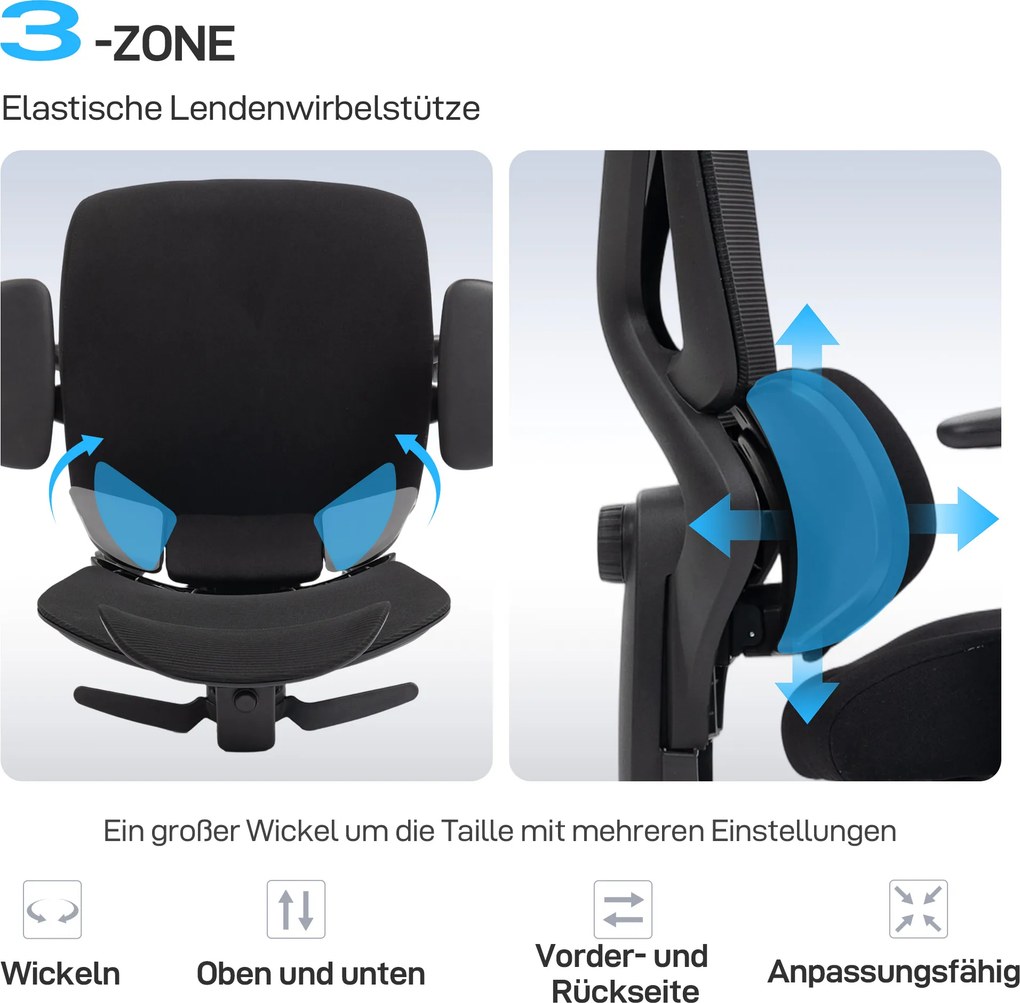 HOMCOM Ergonomická kancelářská židle s kolečky, síťovinou, bederní opěrkou, počítačová židle s područími, nastavitelnou opěrkou hlavy