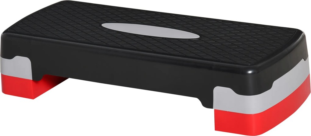 HOMCOM Stepping Board Aerobic Fitness s nastavitelnou výškou (10/20 cm), cvičební kolo Stepper, černá+šedá+červená, 68x28x15cm| Aosom