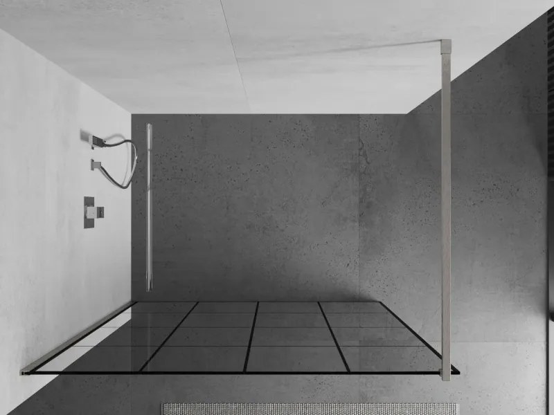 Mexen Kioto, sprchová zástěna Walk-In 140 x 200 cm, 8mm čiré sklo černý vzor, ​​broušená ocel profil, 800-140-101-97-77