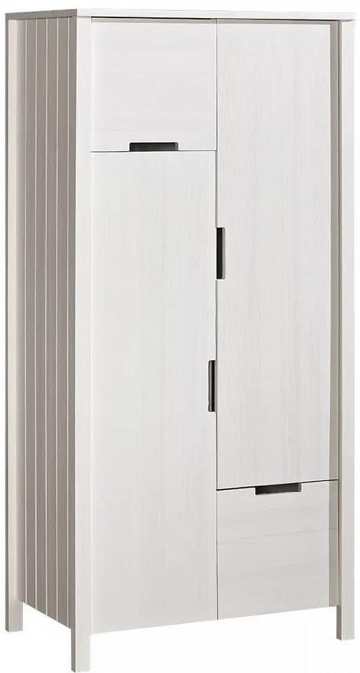 Dětská šatní skříň Leola, LTD + masiv, bílá, 89x187x55 cm