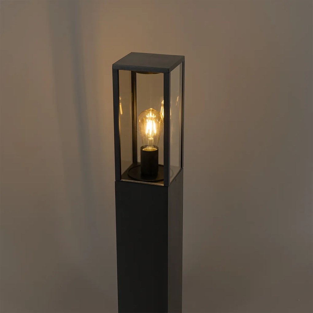 Stojací venkovní lampa černá s kouřovým sklem 80 cm IP44 - Charlois