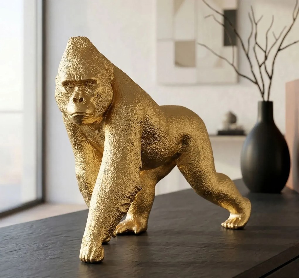 Dekorativní soška Gorilla Front zlatá