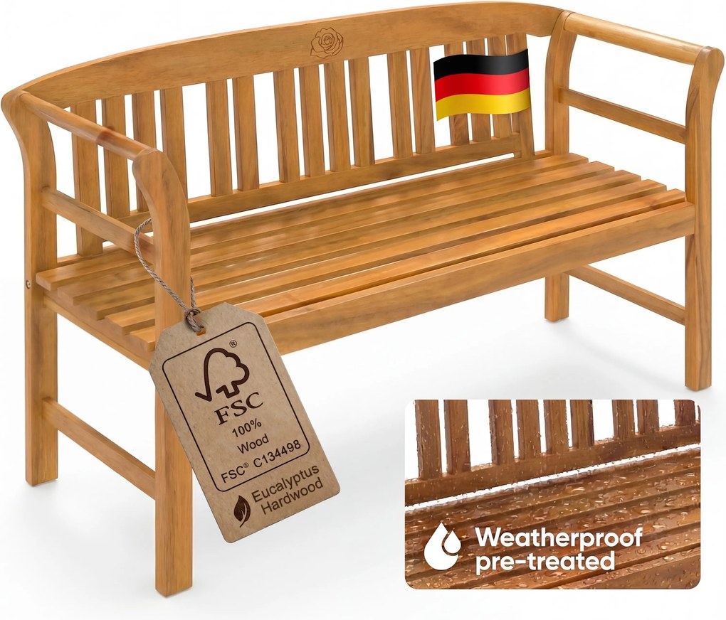 Zahradní lavice Rose z eukalyptového dřeva certifikace FSC® 157x45x82cm