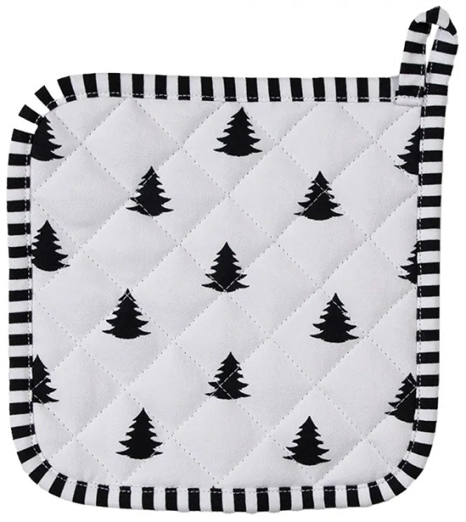 Černo-bílá bavlněná podložka pod hrnec se stromky Black & White X-Mas – 20x20 cm