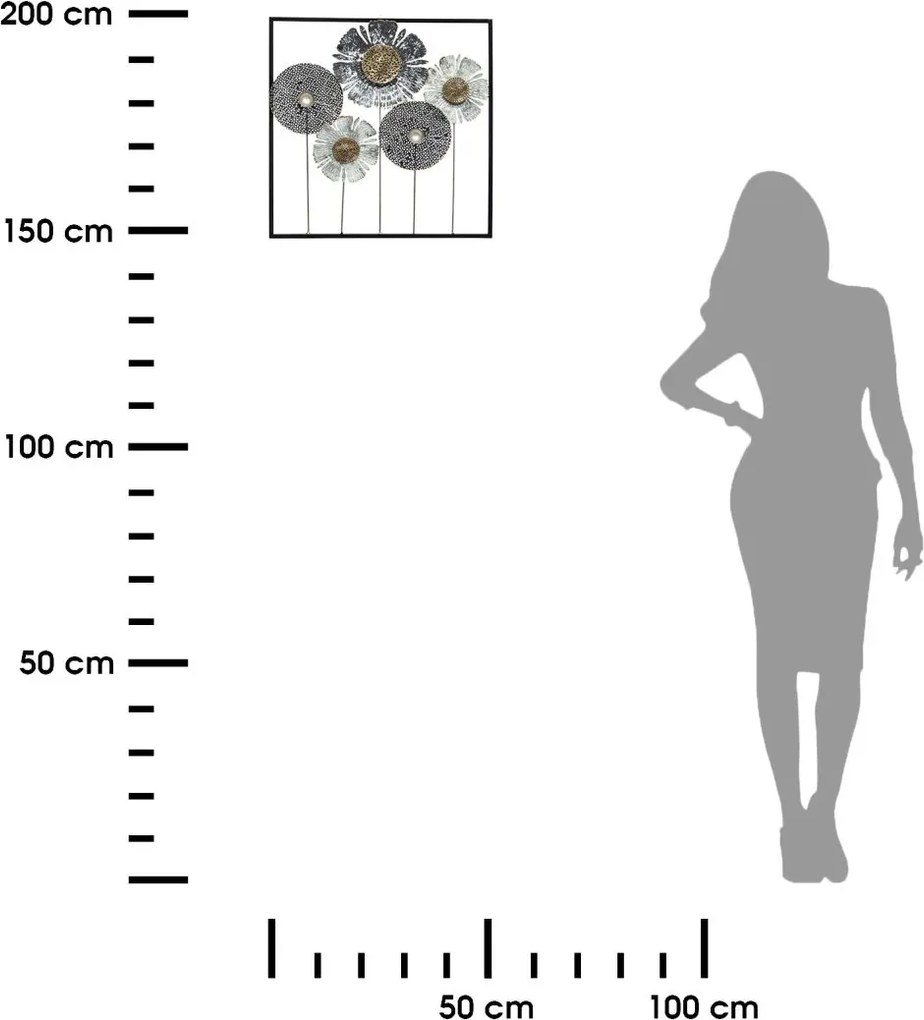 Kovová dekorace na zeď Flowers 50x50 cm