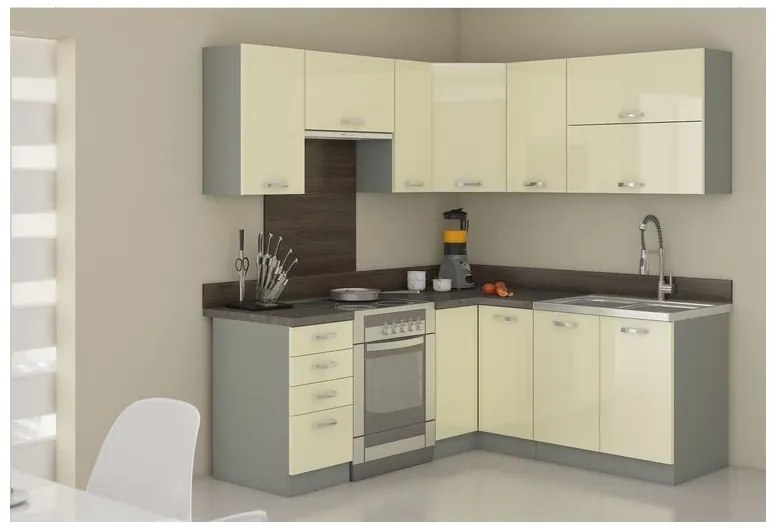 Nábytek Elegance Kuchyňská linka KAMELIA 120/180 cm = Dolní skříňky: 80cm dřezová, 40cm zásuvková, Horní skříňky: 80cm plná, 40cm, 60cm digestořová
