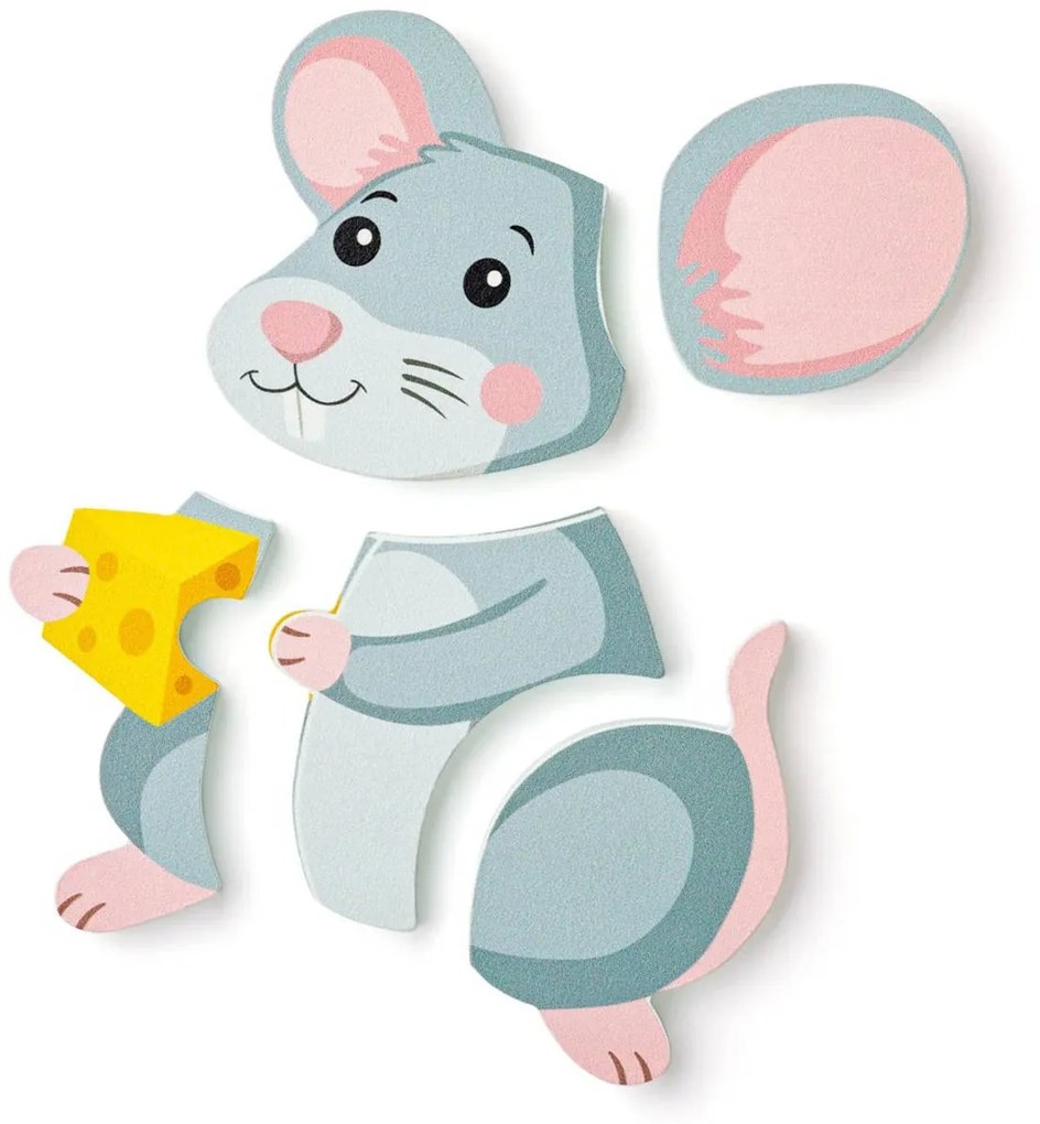 WOODY DŘEVO Baby vkládací puzzle myška skládačka 5 dílků na desce 91365
