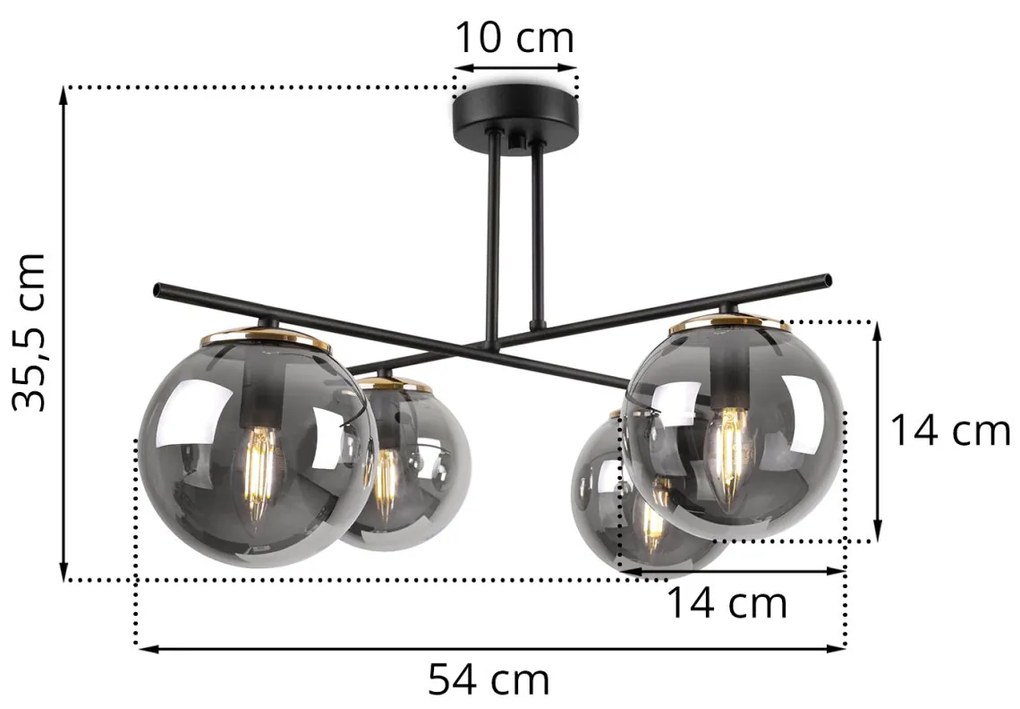 Stropní svítidlo Paris, 4x grafitové skleněné stínítko, g