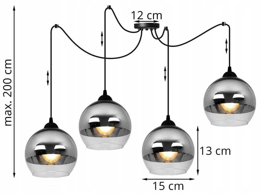 Závěsné svítidlo Bergen Spider, 4x chromové/transparentní skleněné stínítko (fi 15cm)