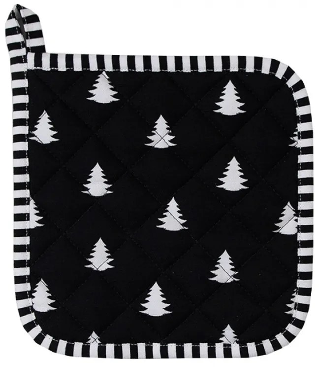 Černo-bílá bavlněná podložka pod hrnec se stromky Black & White X-Mas – 20x20 cm