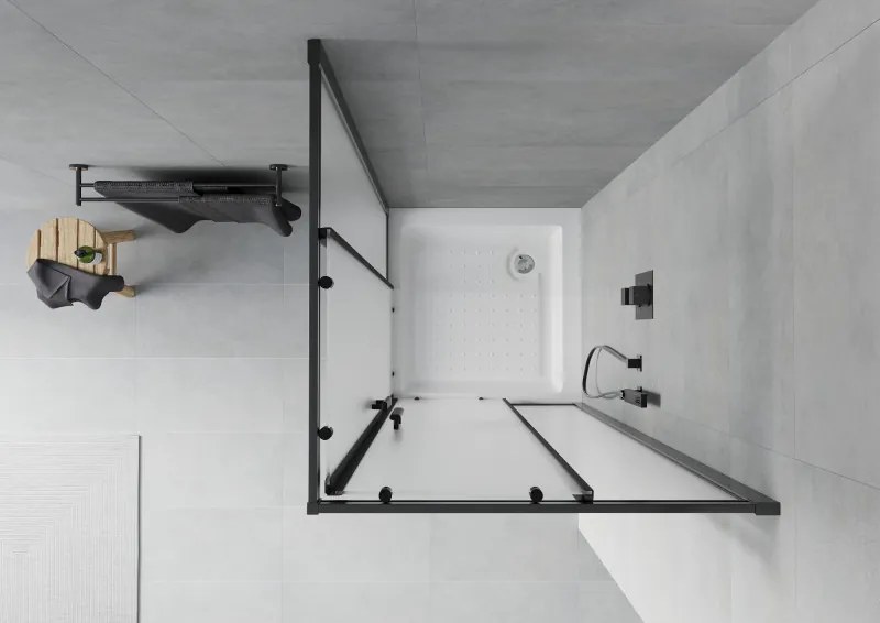 Mexen Rio, čtvercový sprchový kout 80(dveře)x80(dveře)x190 cm, 5mm sklo námraza, černý profil + bílá sprchová vanička RIO, 860-080-080-70-30-4510