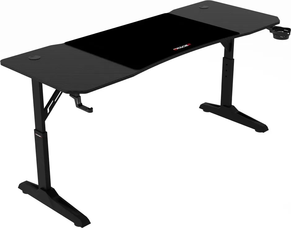 Výškově nastavitelný herní stůl ERACER H1116 — 160x60 cm, kov, melamin, černá