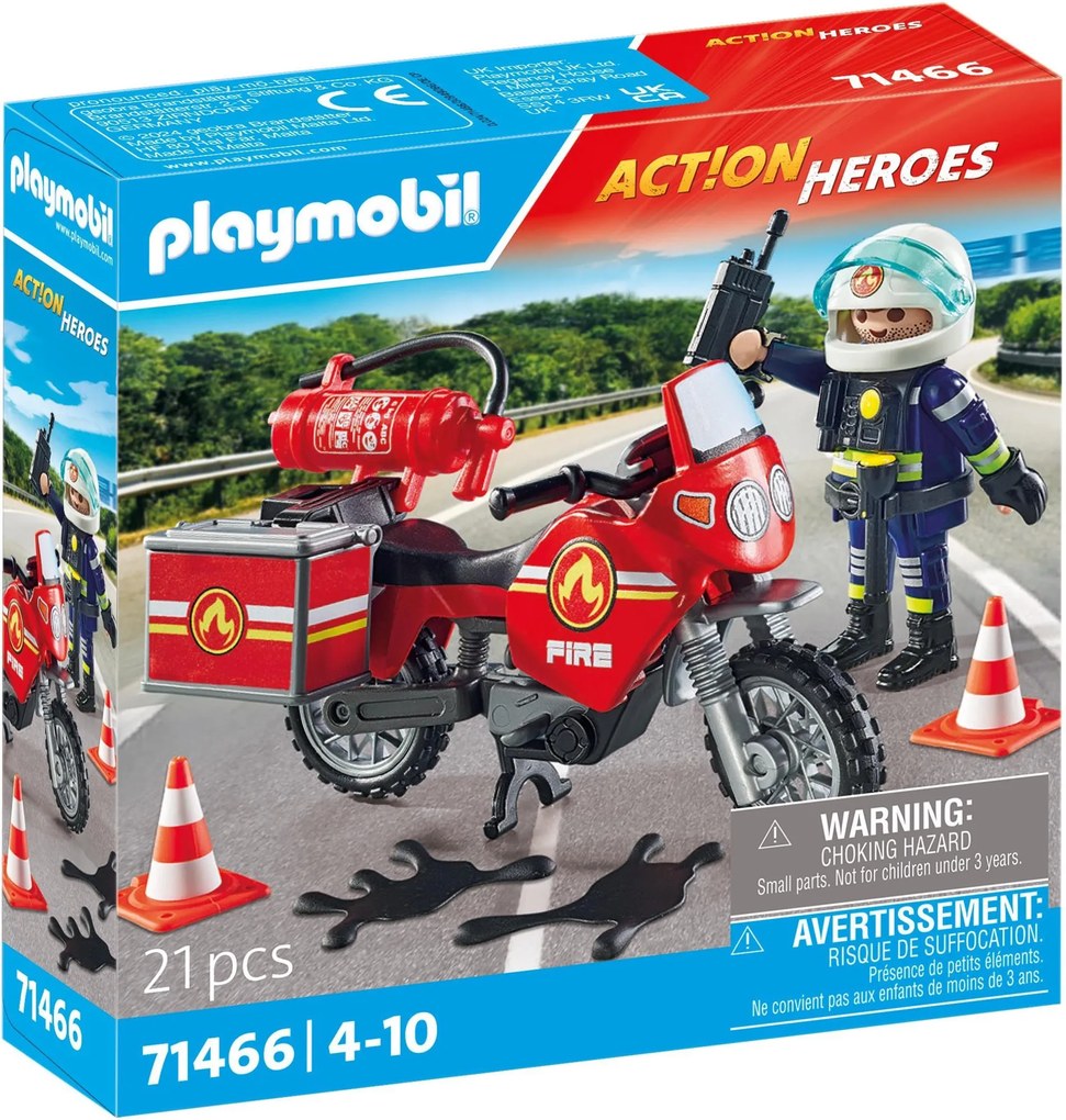 Set figurek a příslušenství playmobil 71466 hasičská motorka na místě nehody