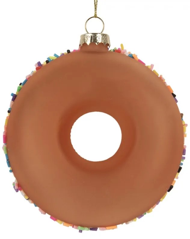Skleněná vánoční ozdoba kobliha / donut s duhovou posypkou – 9x4 cm