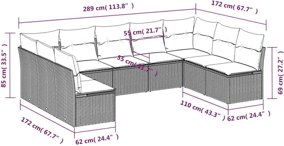 9dílná zahradní sedací souprava s poduškami černá polyratan 3249904