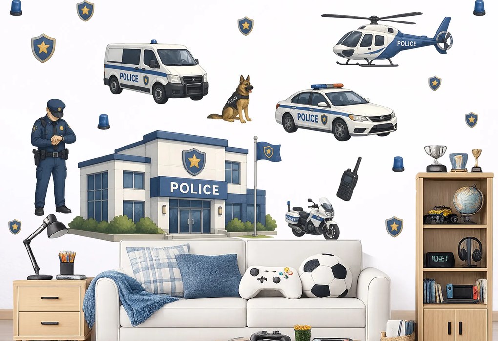 Na stanici policie samolepky na zeď pro chlapce arch 75 x 45 cm