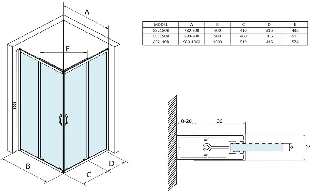 Gelco SIGMA SIMPLY BLACK čtvercový sprchový kout 900x900 mm, rohový vstup, čiré sklo, GS2190BGS2190B