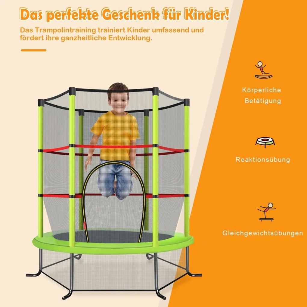 Costway Zahradní trampolína Ø 140 cm s ochrannou sítí trampolína pojme – zelený