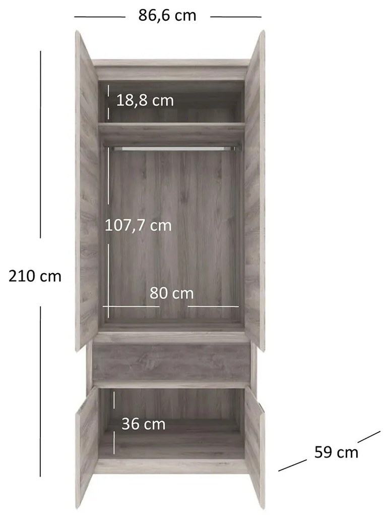 Skříň 4d1s kaštan nairobi / onyx Jazz Mebel Bos