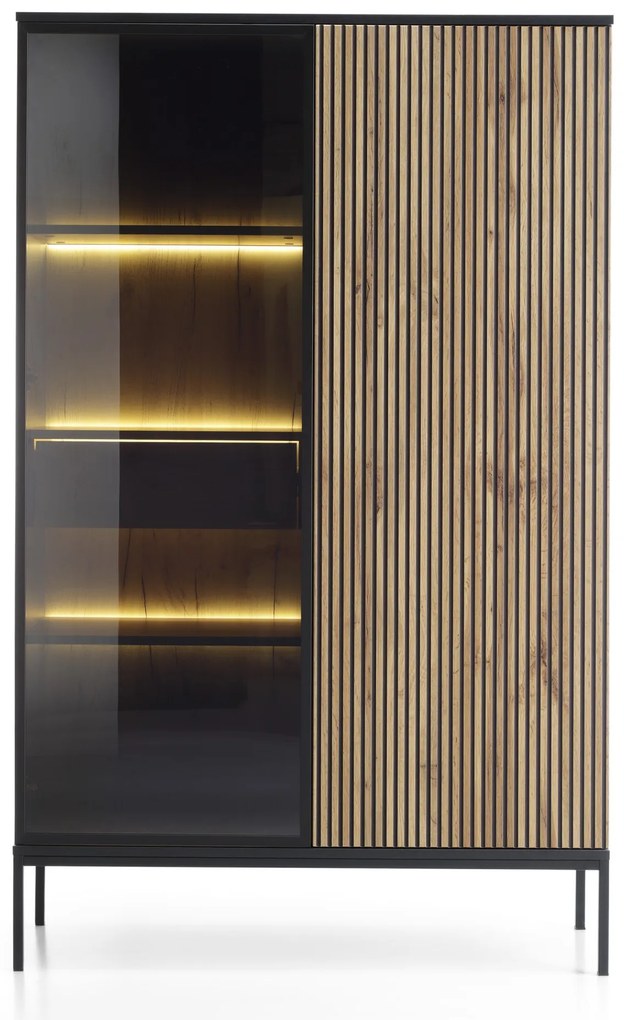 Vitrína Sento s LED osvětlením 104 cm dub wotan/černá