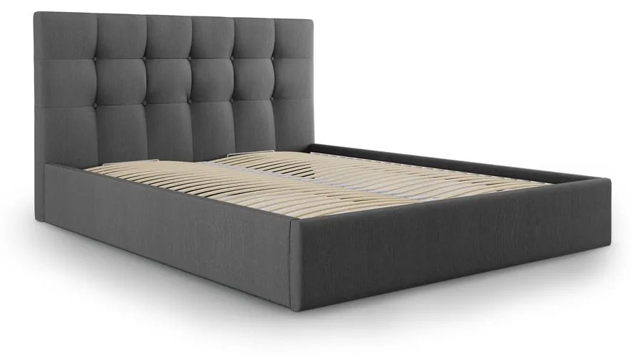 Tmavě šedá čalouněná dvoulůžková postel s úložným prostorem s roštem 160x200 cm Nerin – Mazzini Beds