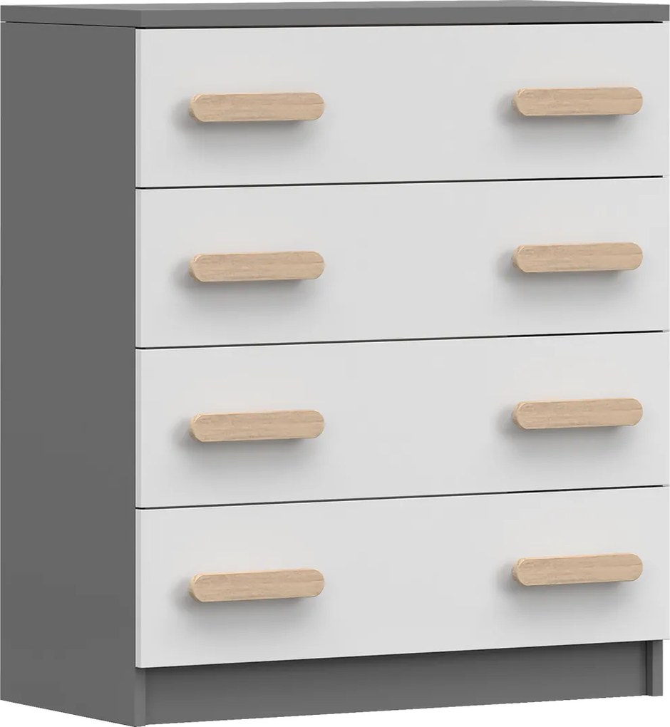 IDZ Komoda SMYK II 4S 02, 80 cm Bílá + Grafit / Barevné úchytky Barva: Zelená