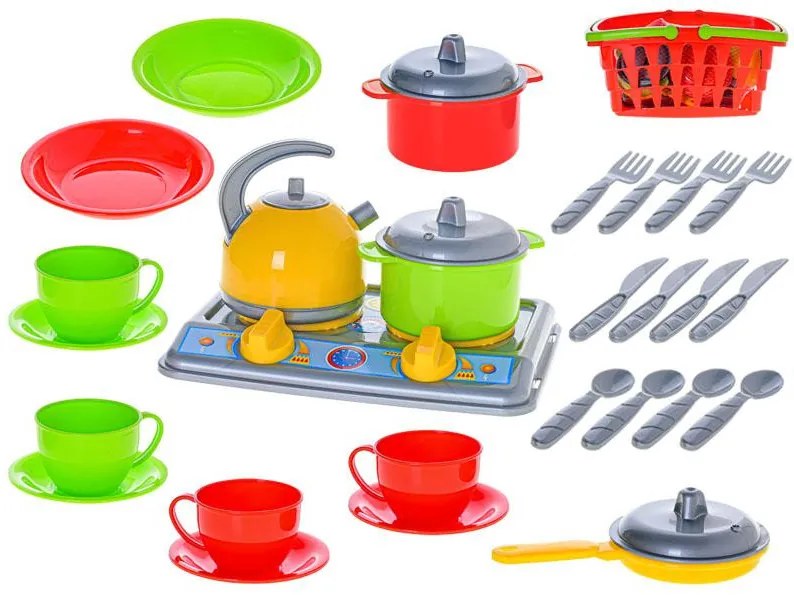 Teddies Nákupní košík plast + sada nádobí s vařičem