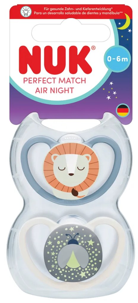 NUK Dudlík Perfect Match Air Night 0-6 m 2 ks v boxu Firefly/sheep