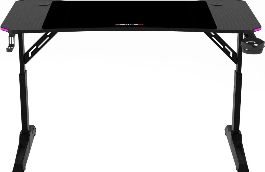 Výškově nastavitelný herní stůl ERACER H1212 — 120x60 cm, kov, melamin, černá, RGB podsvícení