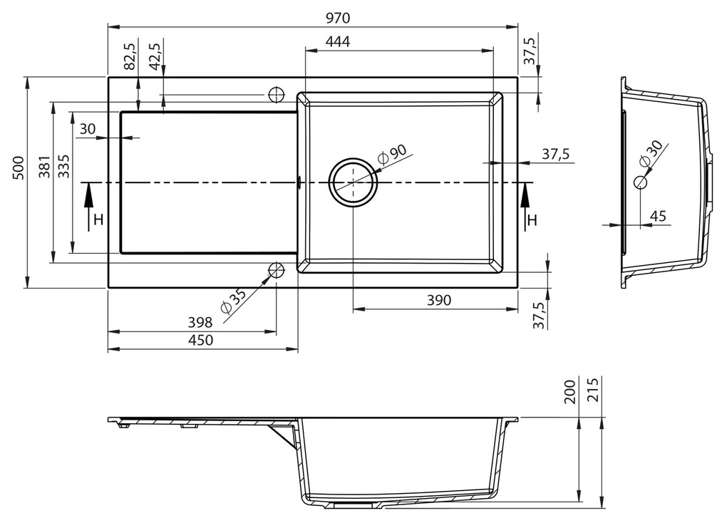Sapho GR1611 Dřez 97 x 50 cm granitový vestavný s odkapávací plochou bílá