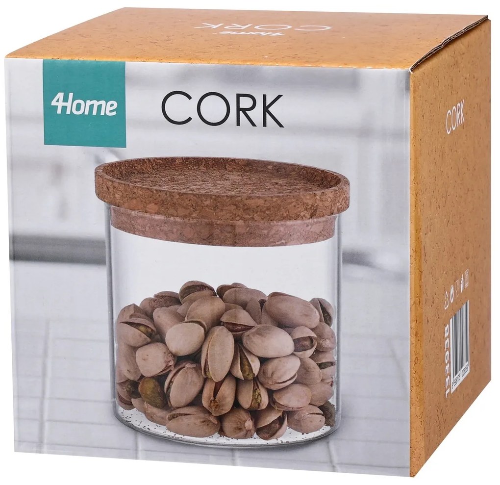 4Home Skleněná dóza na potraviny s víkem Cork, 450 ml, 450 ml