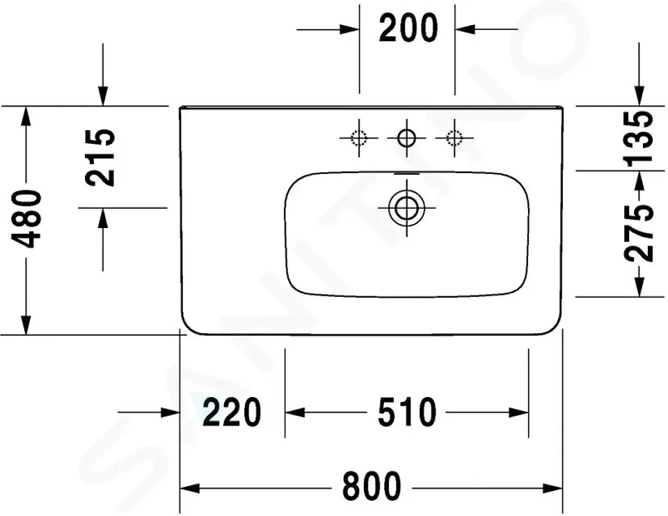 DURAVIT - DuraStyle Umyvadlo 800x480 mm, s přepadem, s otvorem pro baterii, bílá (2326800000)