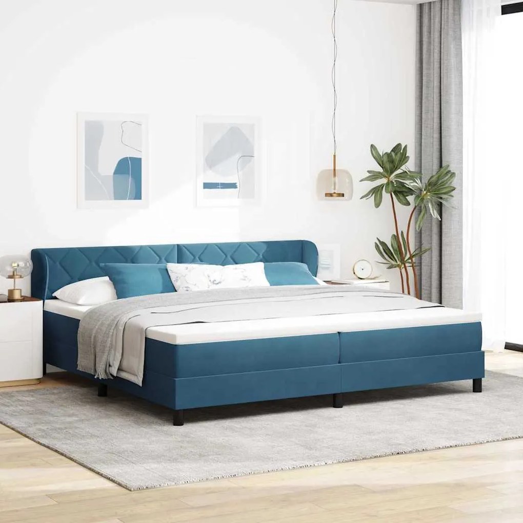 Postel s boxspringem s čelo Tmavě moddrá 200 x 200 cm samet 3340464
