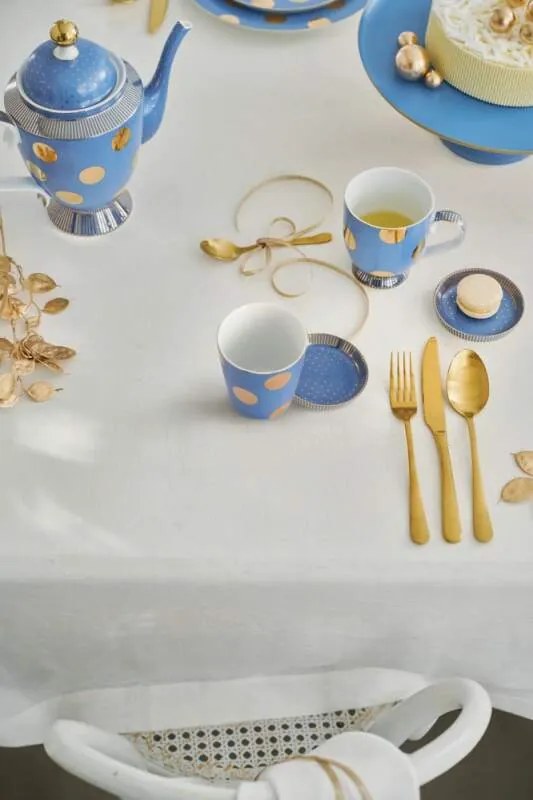 Pip Studio Dot Delight Light Blue-Gold hrnek bez ucha s odkládacím táckem 290ml, modro-zlatý