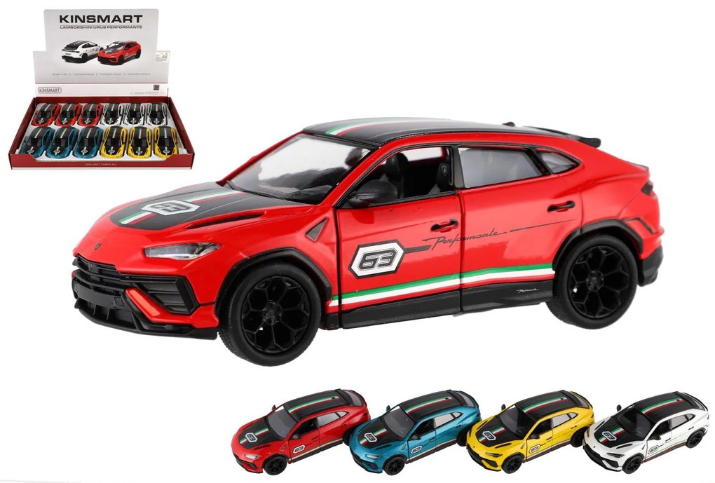 Auto Kinsmart Lamborghini Urus Performante 1:40 kov/plast 13 cm 4 barvy na zpětné natažení (1 ks)
