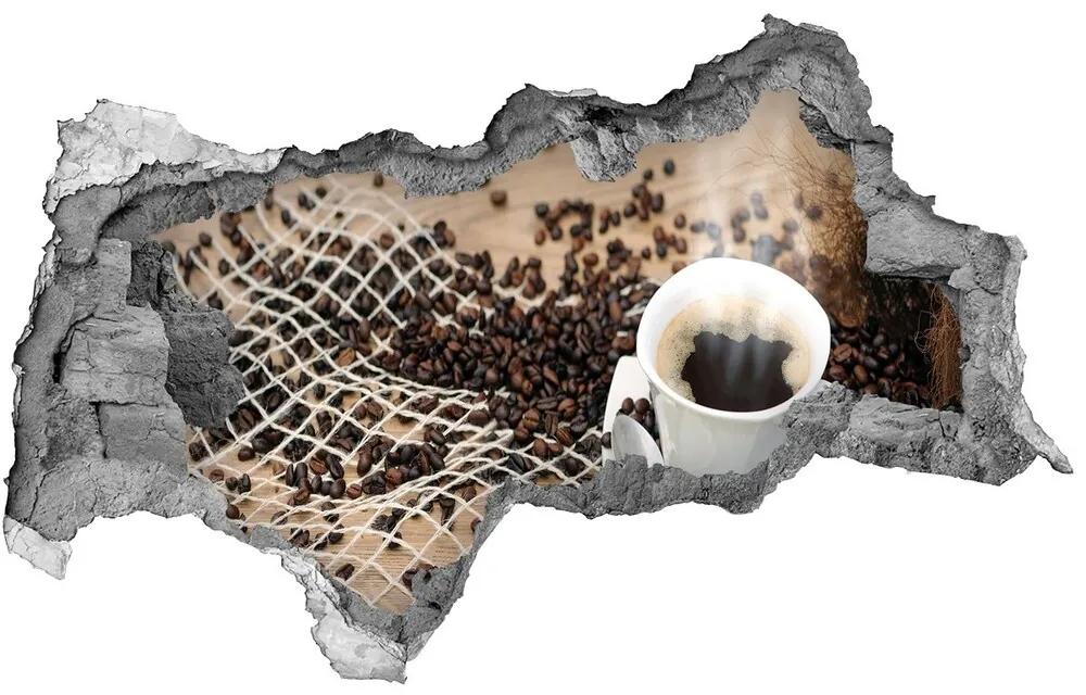 Wallmuralia Nálepka 3D díra Káva a zrnka kávy 95x73 cm