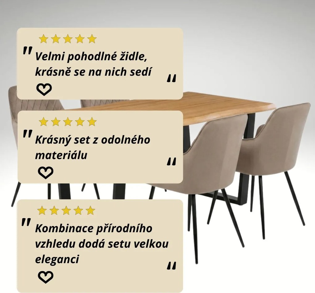 Vikio Jídelní set pro 4 osoby 160x90 cm dub noha U béžová židle s područkami VJS166-4CA