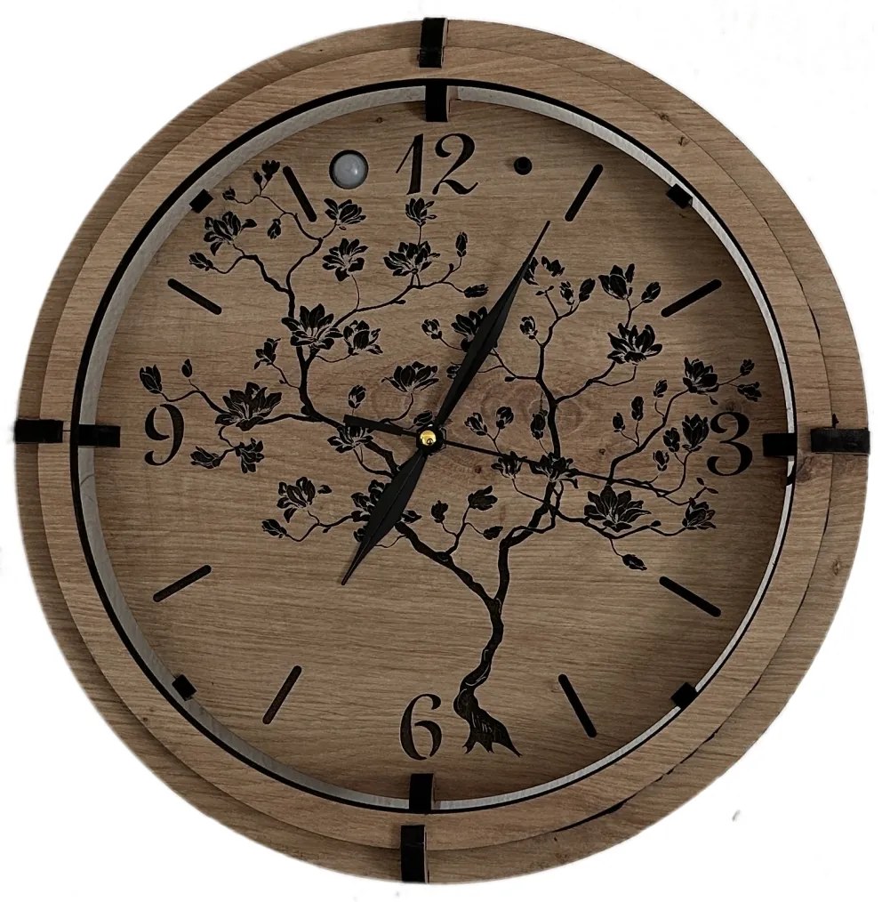 Li-Go "Azalka" Světelné hodiny 32 cm provedení povrchu: dub světlý, varianta napájení svítidla: 230V pro vývod ze stěny (s přívodním kabelem)