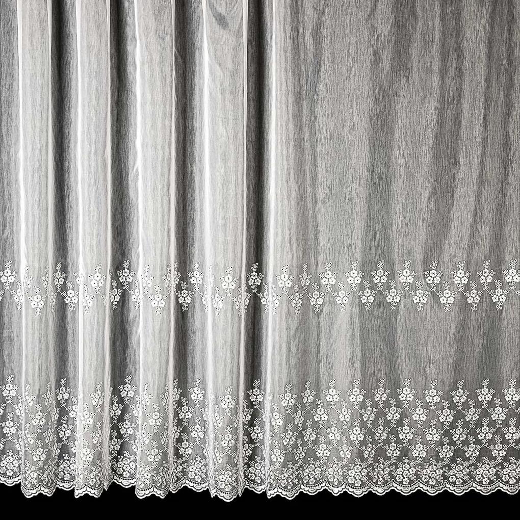 Rand voálová záclona 124659 vyšívané květy v pruzích, s bordurou, bílá, výška 280cm (v metráži)